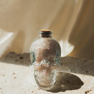 Glass Skull Head Shaped Bottle With Real Tumbled Polished Crystal Chips ...