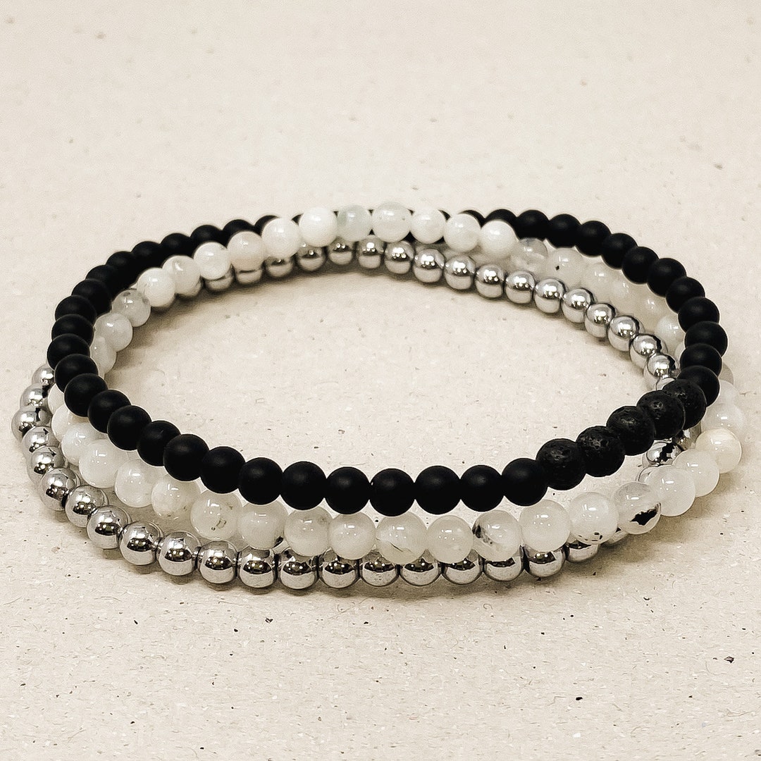 Humble Diffuser Bracelet Stack | Moonstone and Onyx Diffuser Stacking Bracelet, Aromatherapy ...