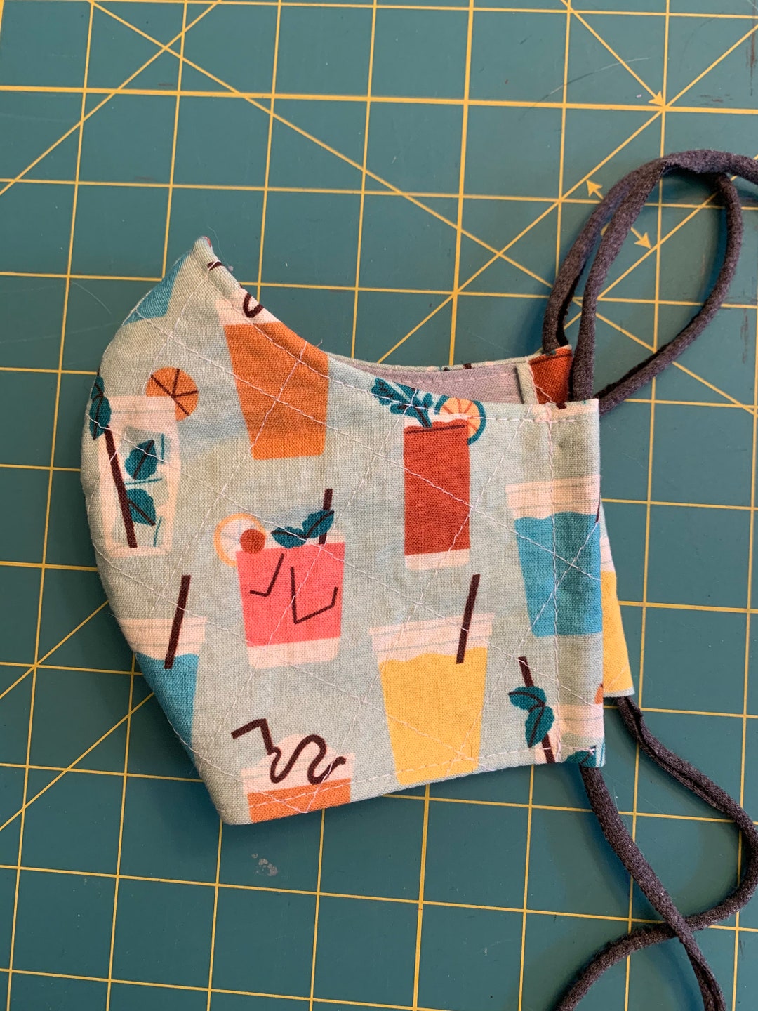 3-ply Quilted Cotton Cocktails Mask - Size Small - Etsy