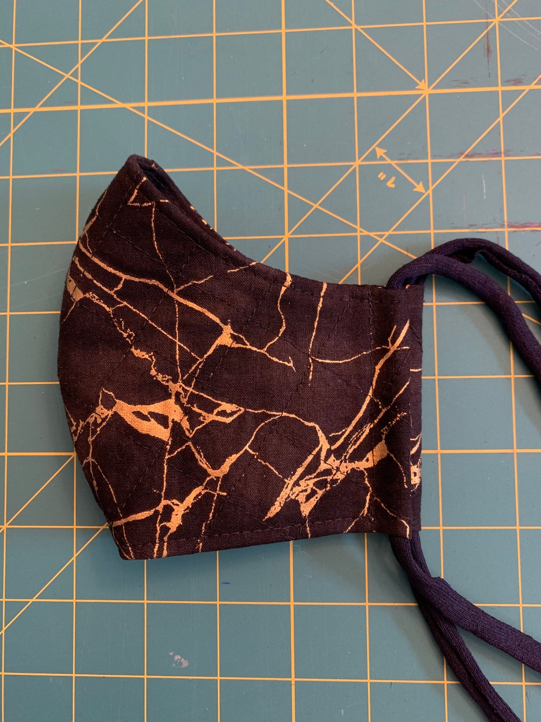 3-ply Quilted Cotton Black and Gold Marble Mask - Size Medium - Etsy