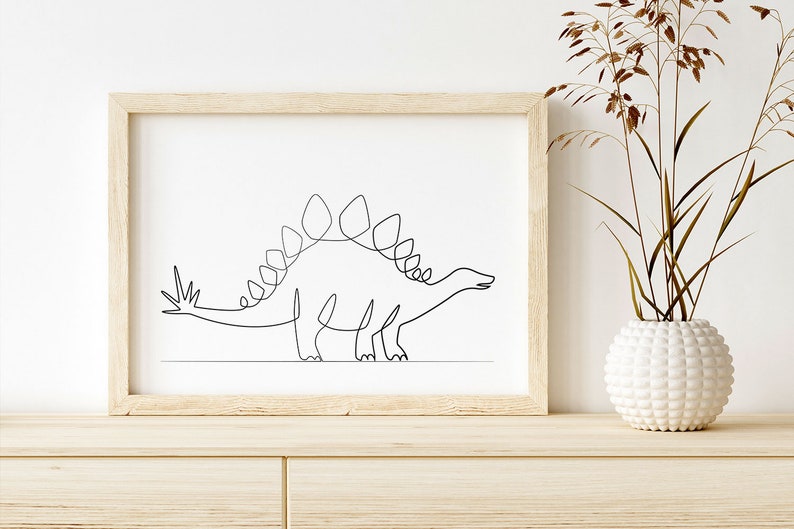 Stegosaurus Dinosaur Line Drawing Art Printable JPEG PNG & SVG Cut ...