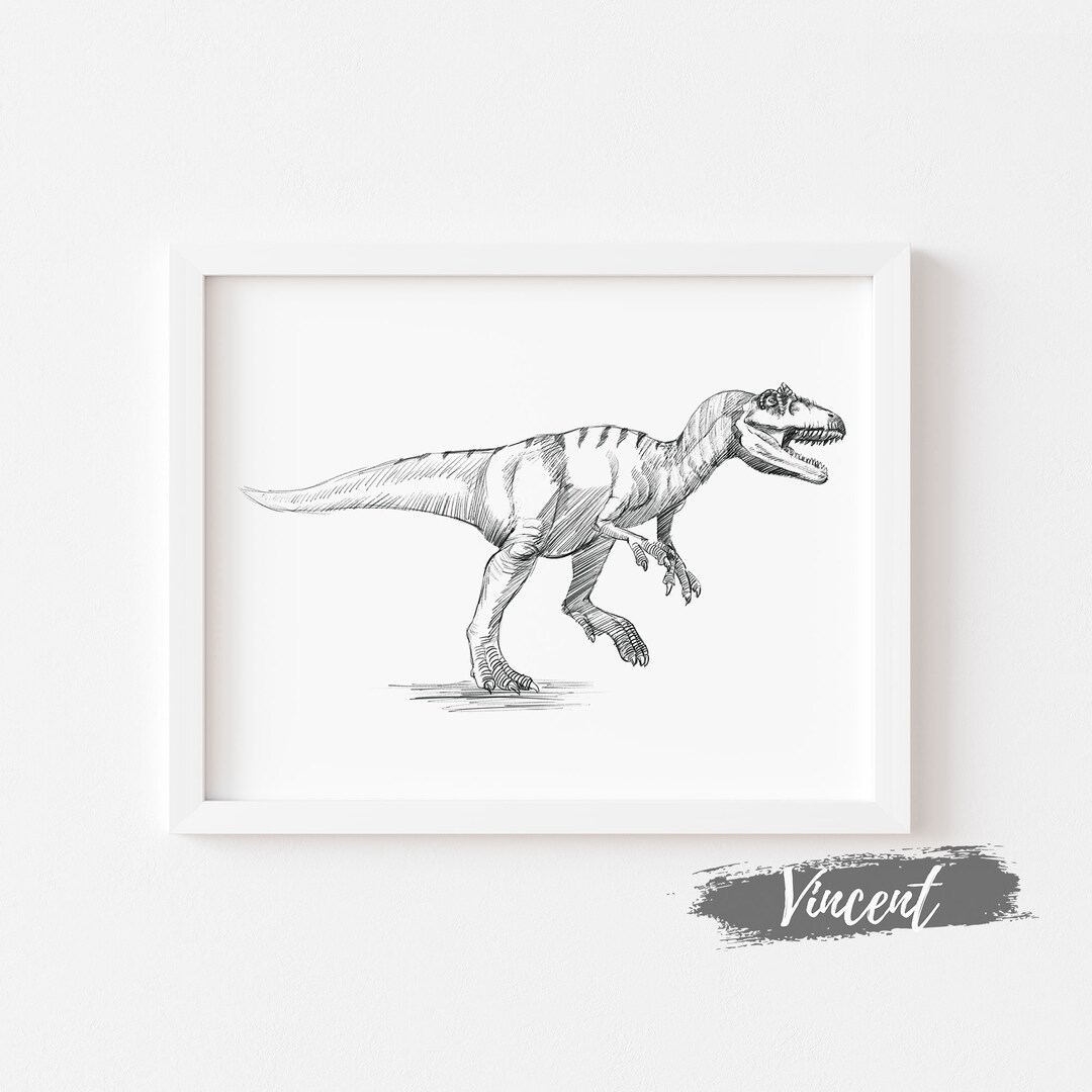 Allosaurus Sketch Dinosaur Drawing Printable JPEG, Abstract Kids Dino ...