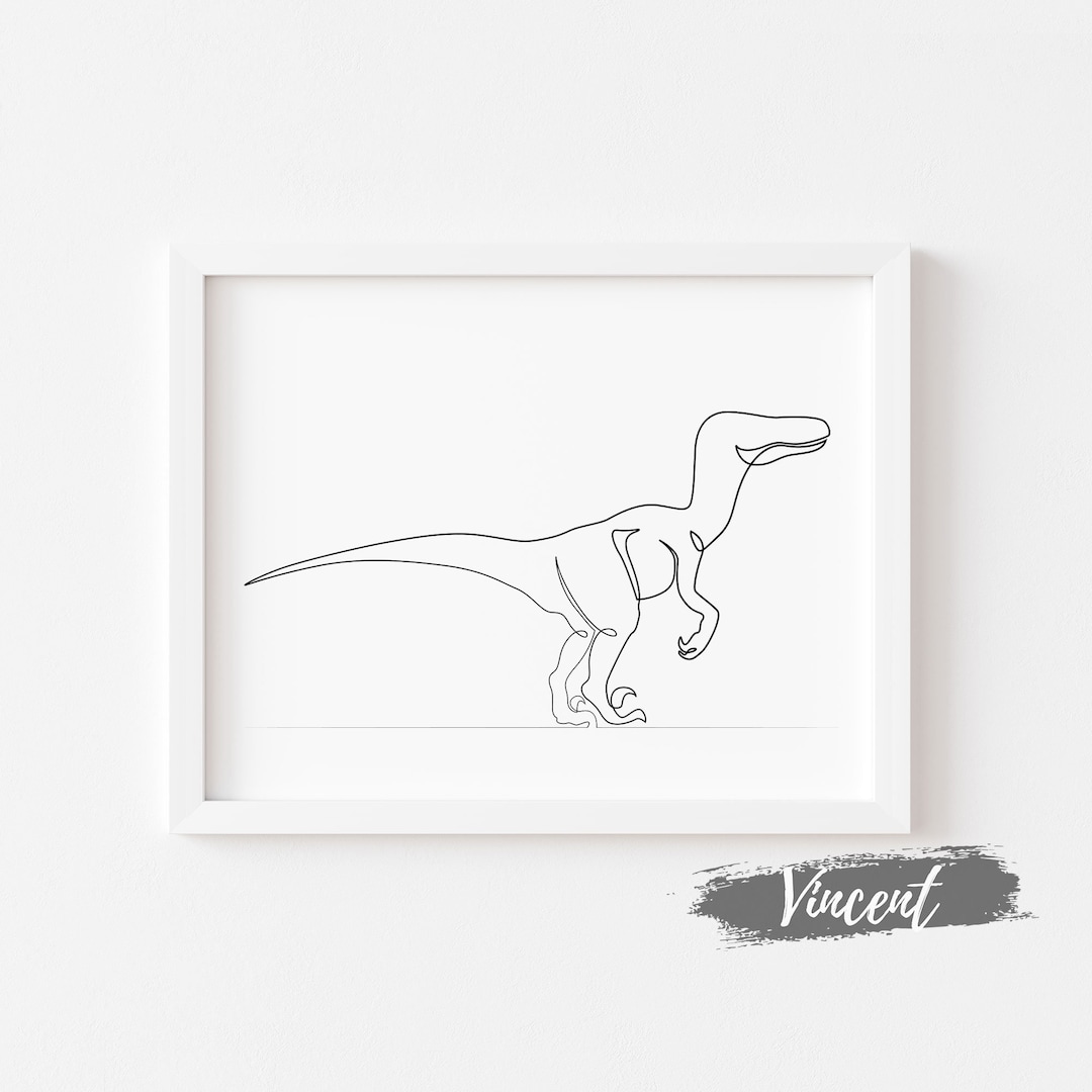 Velociraptor Dinosaur Line Drawing Printable JPG PNG & SVG Cut Files ...