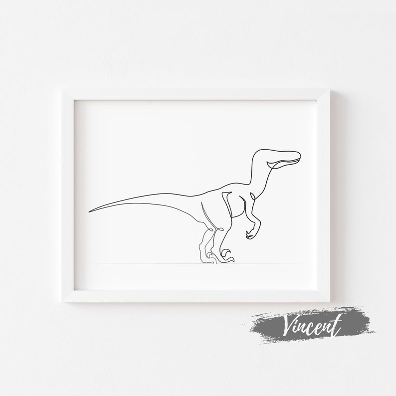 Velociraptor Dinosaur Line Drawing Printable JPG PNG & SVG Cut - Etsy