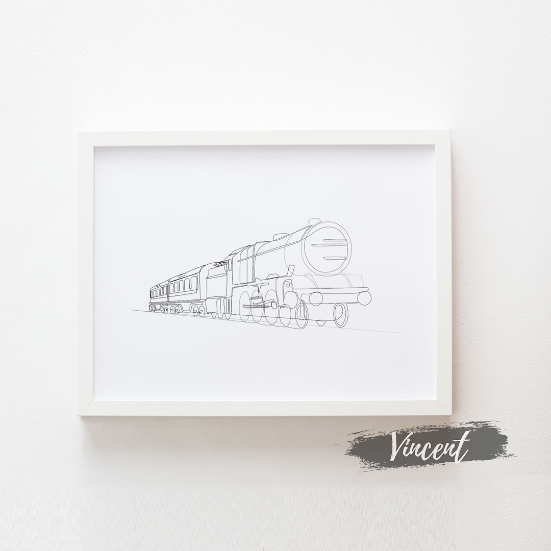 Steam Train Line Drawing Art Printable JPEG, Old Railway Train Black ...