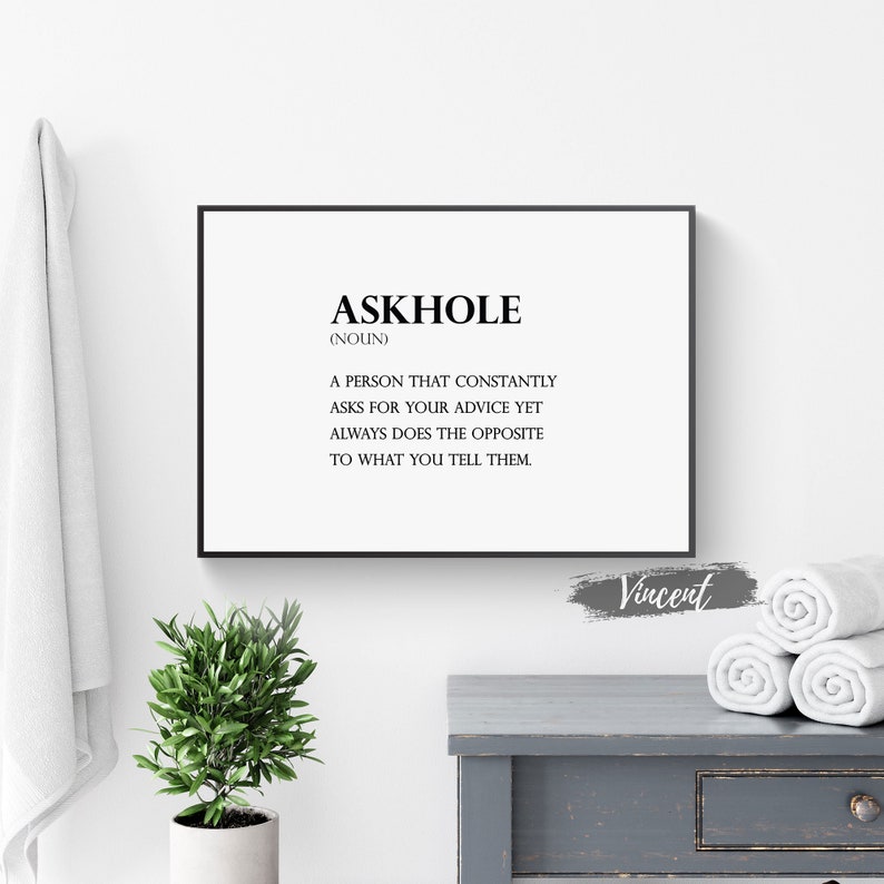 Askhole Definition Bathroom Wall Art Printable JPEG PNG & SVG Cut Files ...