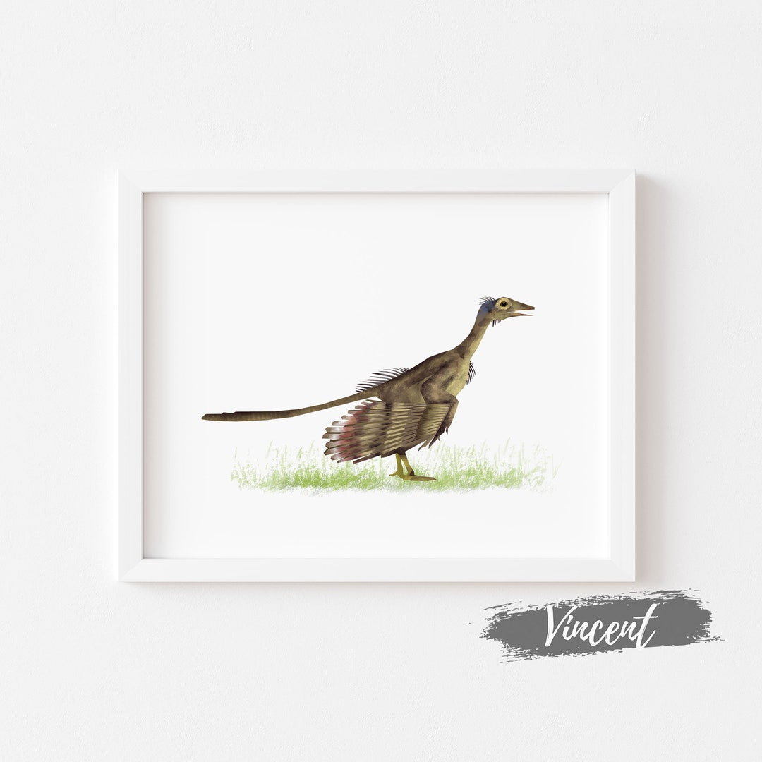 Archaeopteryx Flying Dinosaur Watercolor Drawing Printable JPEG ...