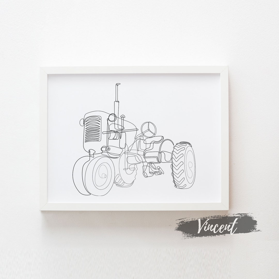 Farm Tractor Line Drawing Printable Sign JPEG Designs, Classic Farm ...