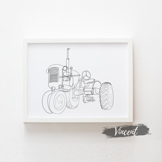 Farm Tractor Line Drawing Printable Sign JPEG Designs Classic | Etsy