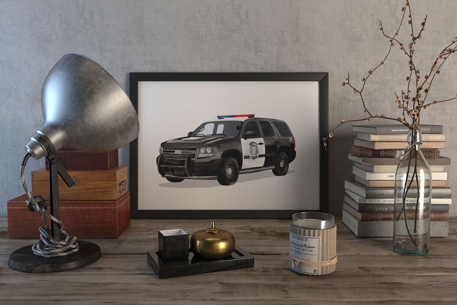 1990s Police Car Watercolor Painting Art Printable JPEG PDF PNG ...