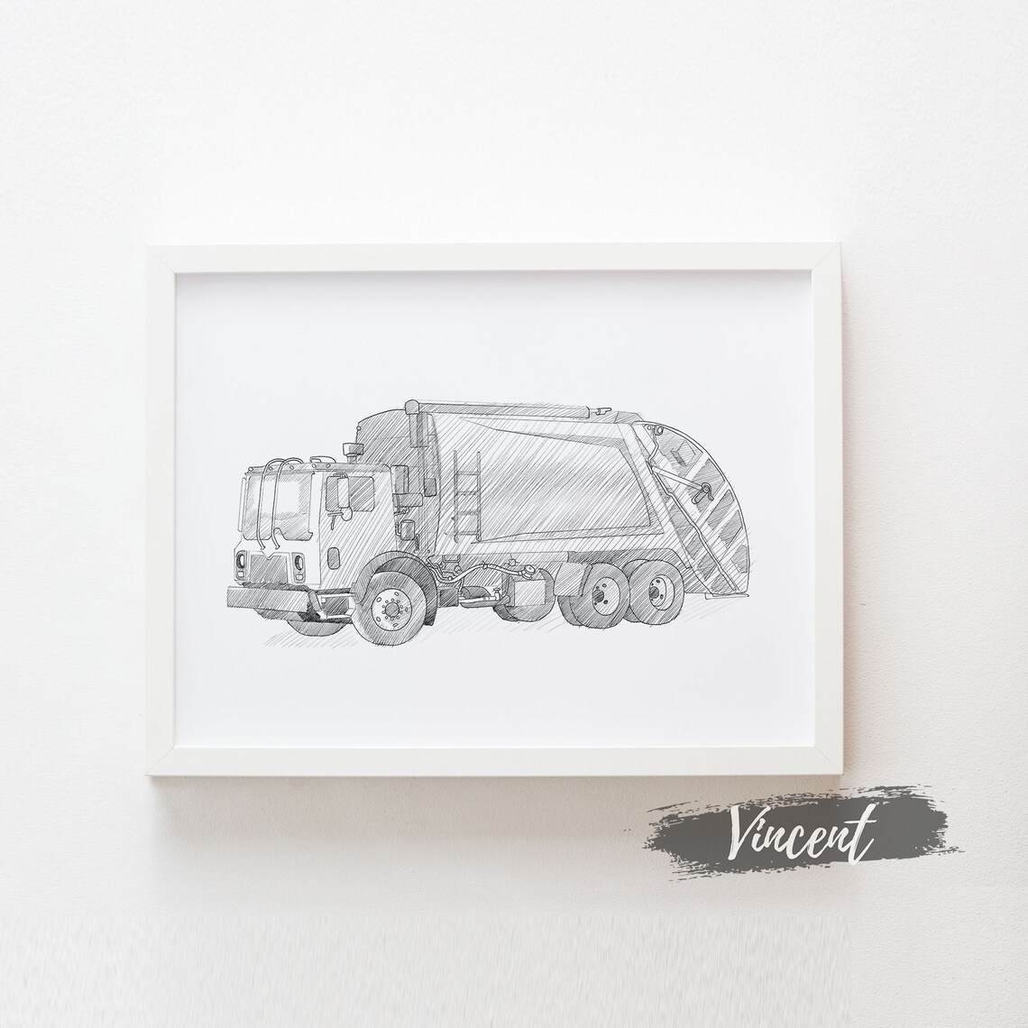 Garbage Truck Prototype Drawing Art Printable JPEG Image | Etsy