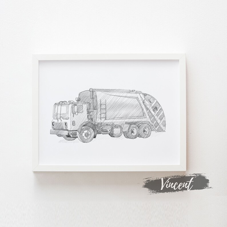 Garbage Truck Prototype Drawing Art Printable JPEG Image | Etsy
