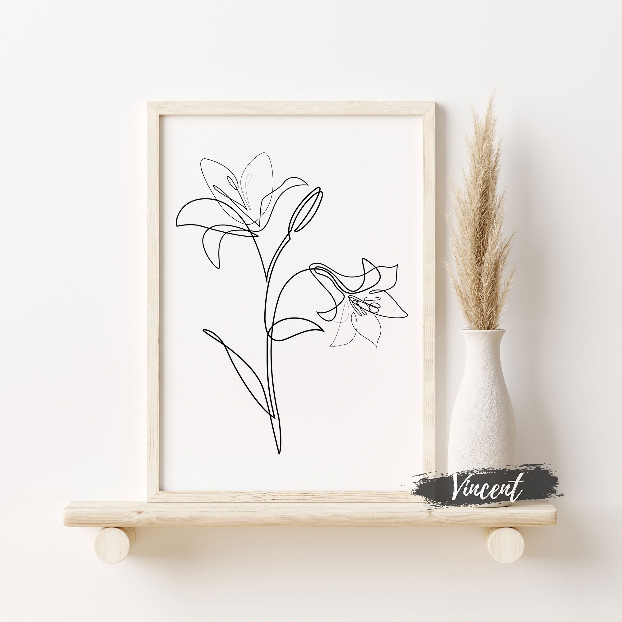 Tiger Lily Flowers Line Drawing Printable JPG PNG & SVG Cut Files ...