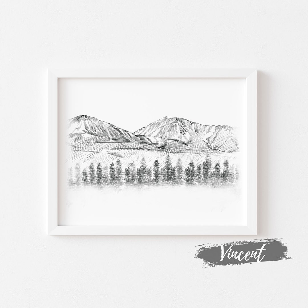 Denali Mountain Line Drawing Art Printable JPEG PNG, National Park ...