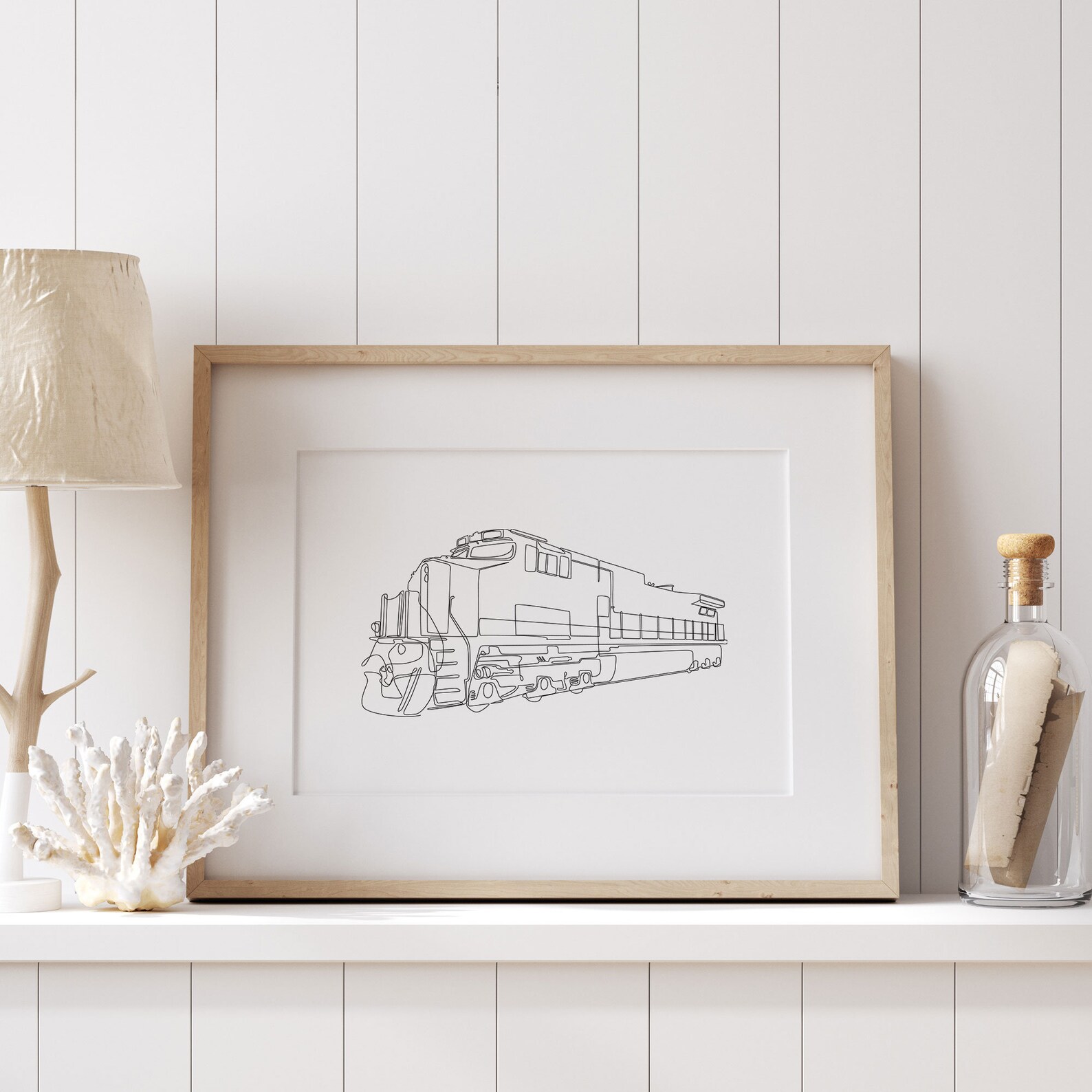 Minimalist Freight Train Line Art Printable JPEG Image Files, Single ...