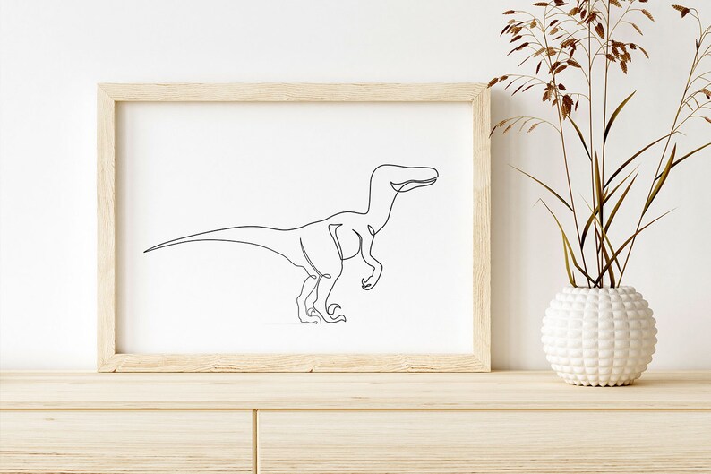 Velociraptor Dinosaur Line Drawing Printable JPG PNG & SVG Cut - Etsy