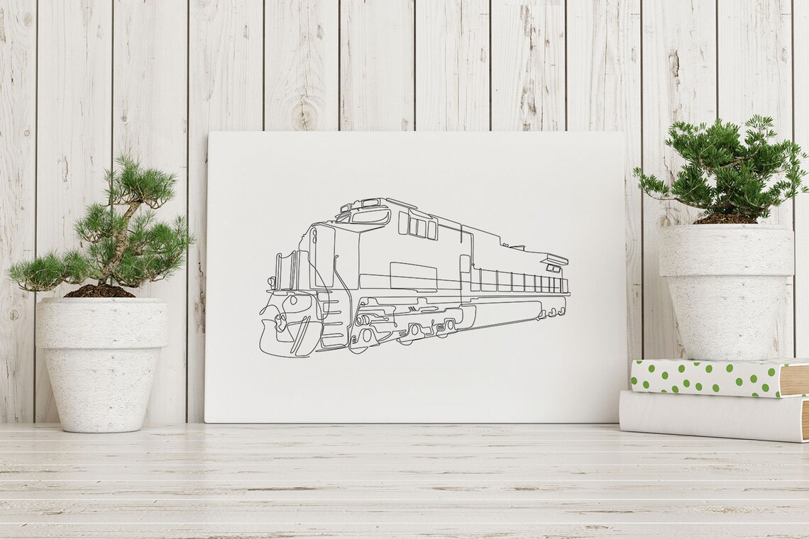 Minimalist Freight Train Line Art Printable JPEG Image Files, Single ...