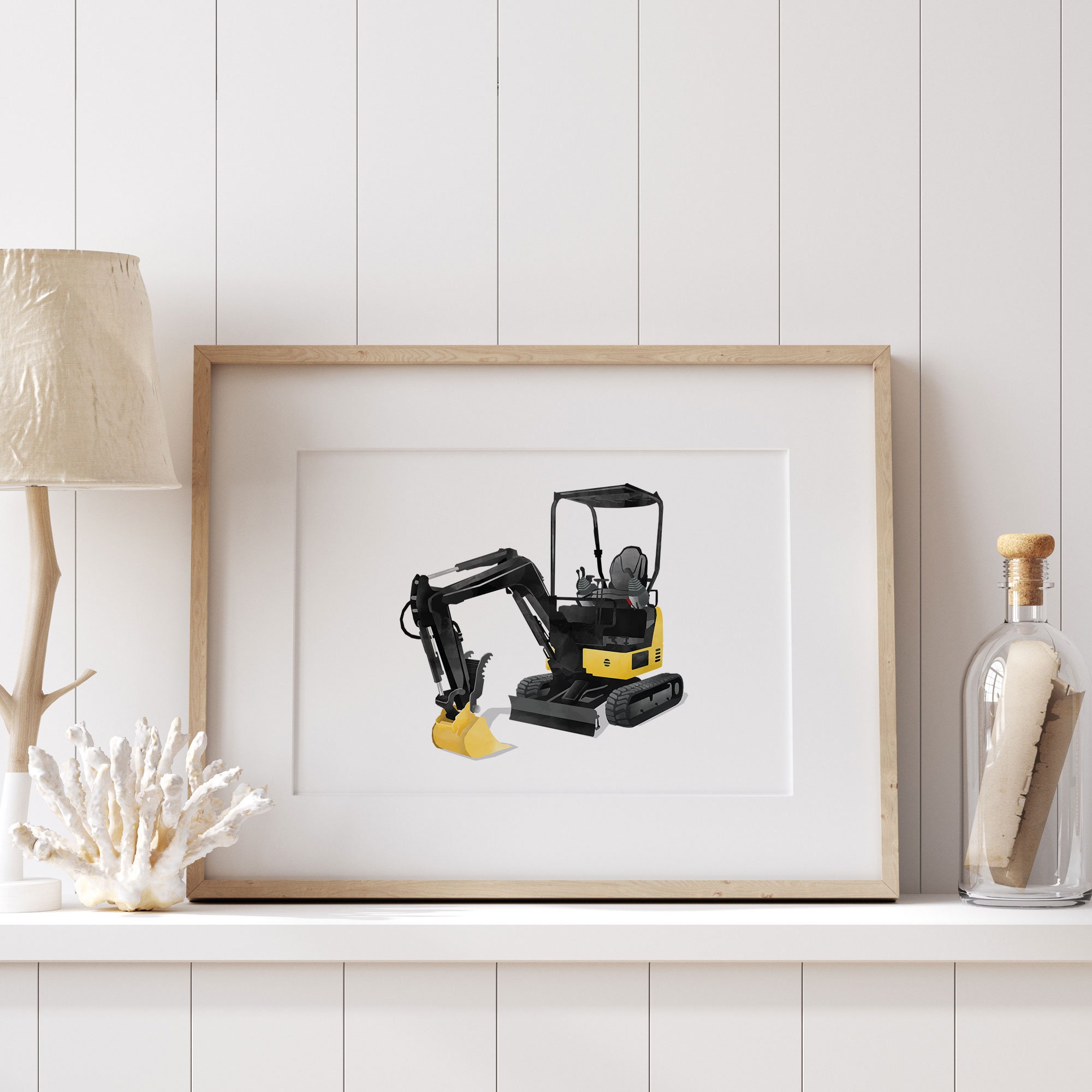 Mini Excavator Construction Truck Watercolor Painting Art - Etsy