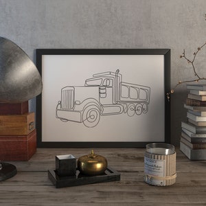 Dump Truck Line Art Prints, Construction Vehicle Drawing Printable ...