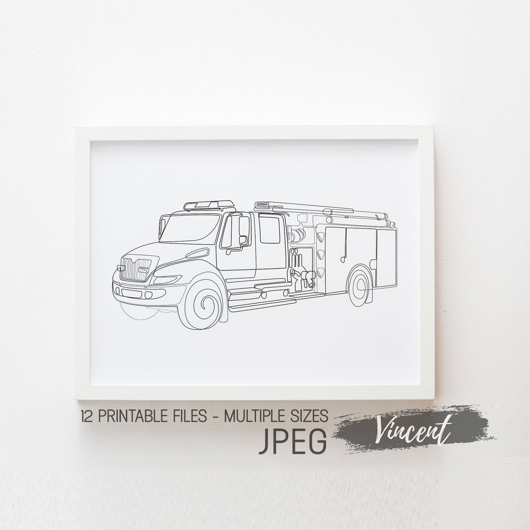 1990s Firetruck Line Art Printable JPEG PNG & SVG Cut Files, Fire ...