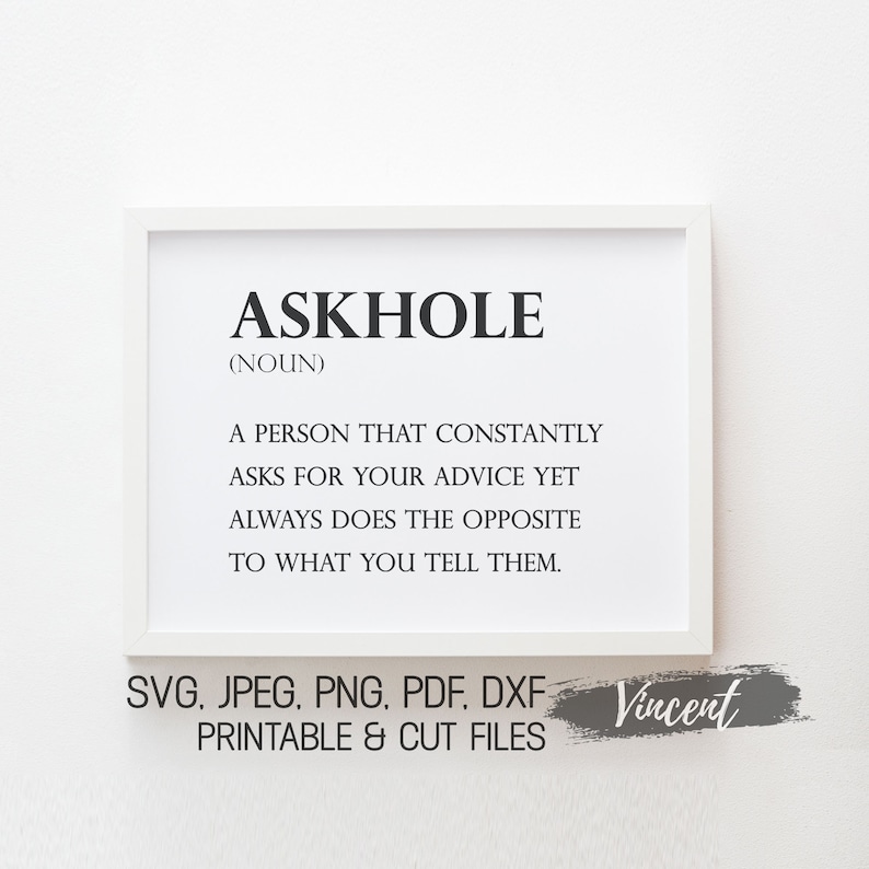 Askhole Definition Bathroom Wall Art Printable JPEG PNG & SVG Cut Files ...