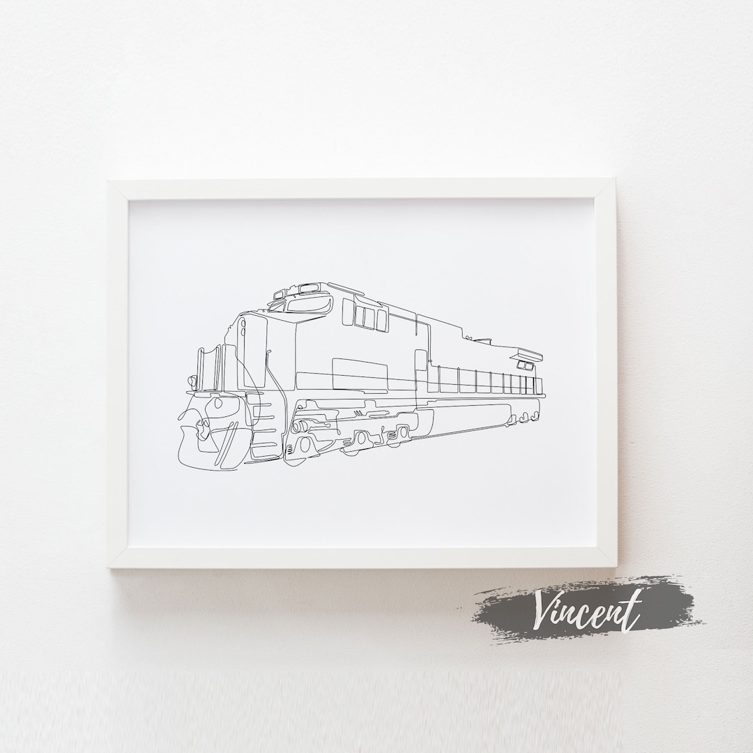 Minimalist Freight Train Line Art Printable JPEG Image Files, Single ...