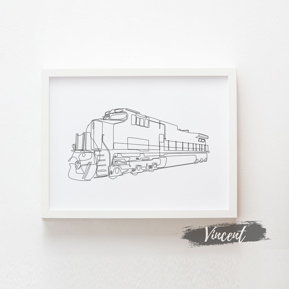 Minimalist Freight Train Line Art Printable JPEG Image Files, Single ...