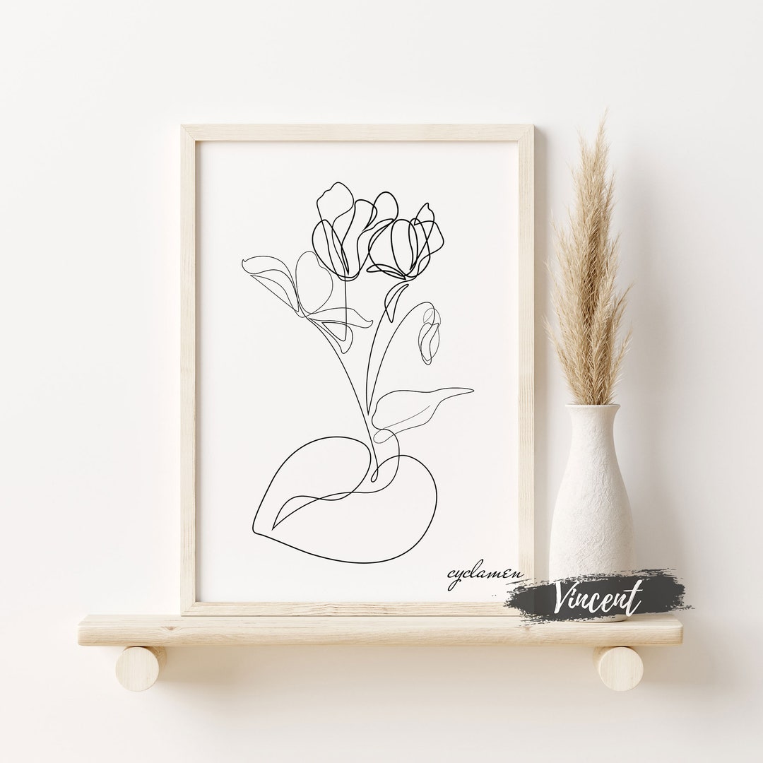 Cyclamen Flower Line Drawing Printable JPEG PNG & SVG Sign Cut Files ...