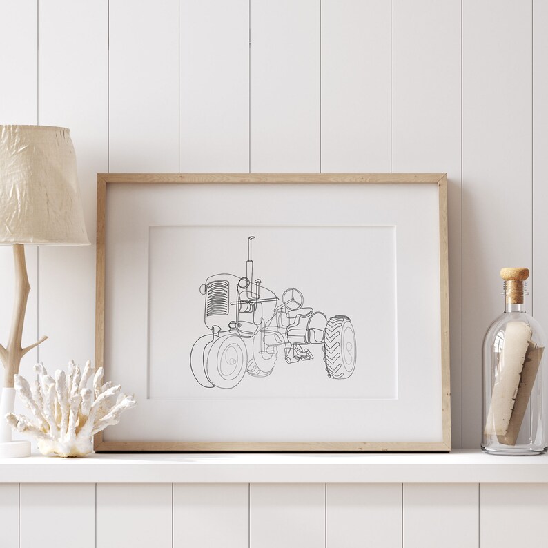 Farm Tractor Line Drawing Printable Sign JPEG Designs, Classic Farm ...