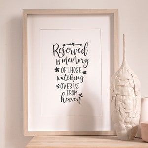 Reserved in Memory Sign Wedding Printable JPEG & SVG Cut Files, Wedding ...