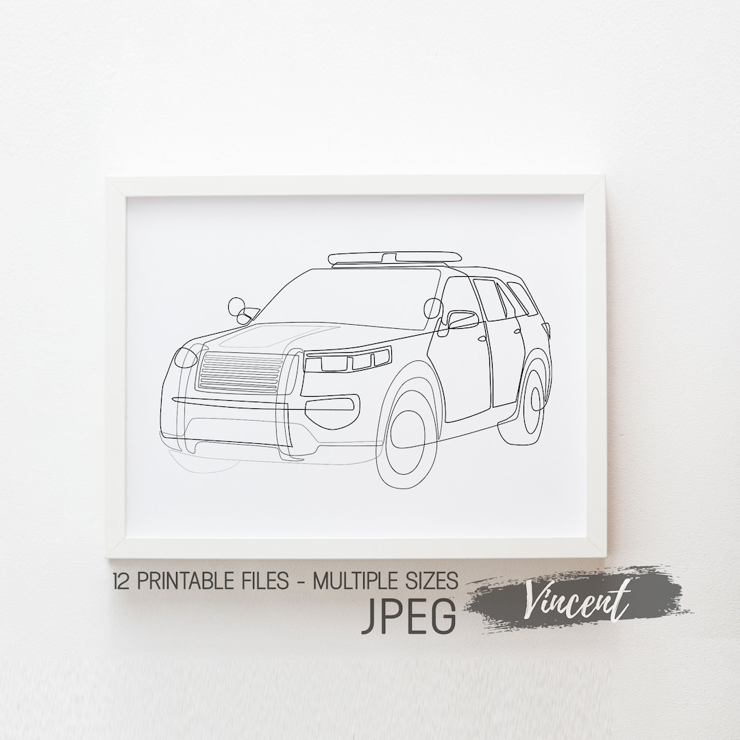 Modern Police SUV Car Line Art Printable JPEG PDF, Abstract Police ...