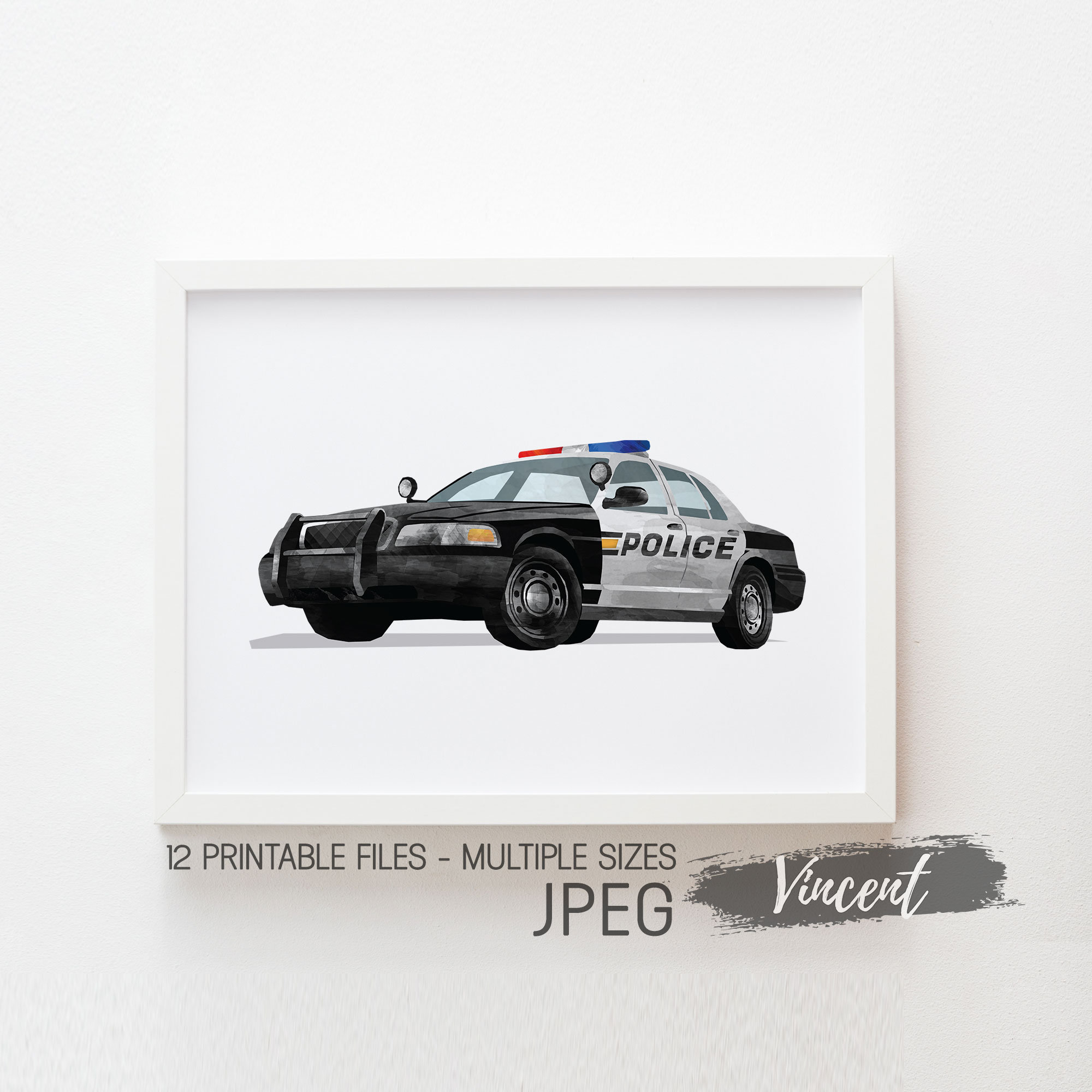 1980s Famous Police Car Watercolor Drawing Art Printable JPEG, Best Law ...