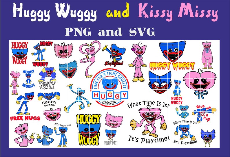 Huggy Wuggy Kissy Missy 32 PNG N 32 SVG Layered for Easy Cut Poppy ...