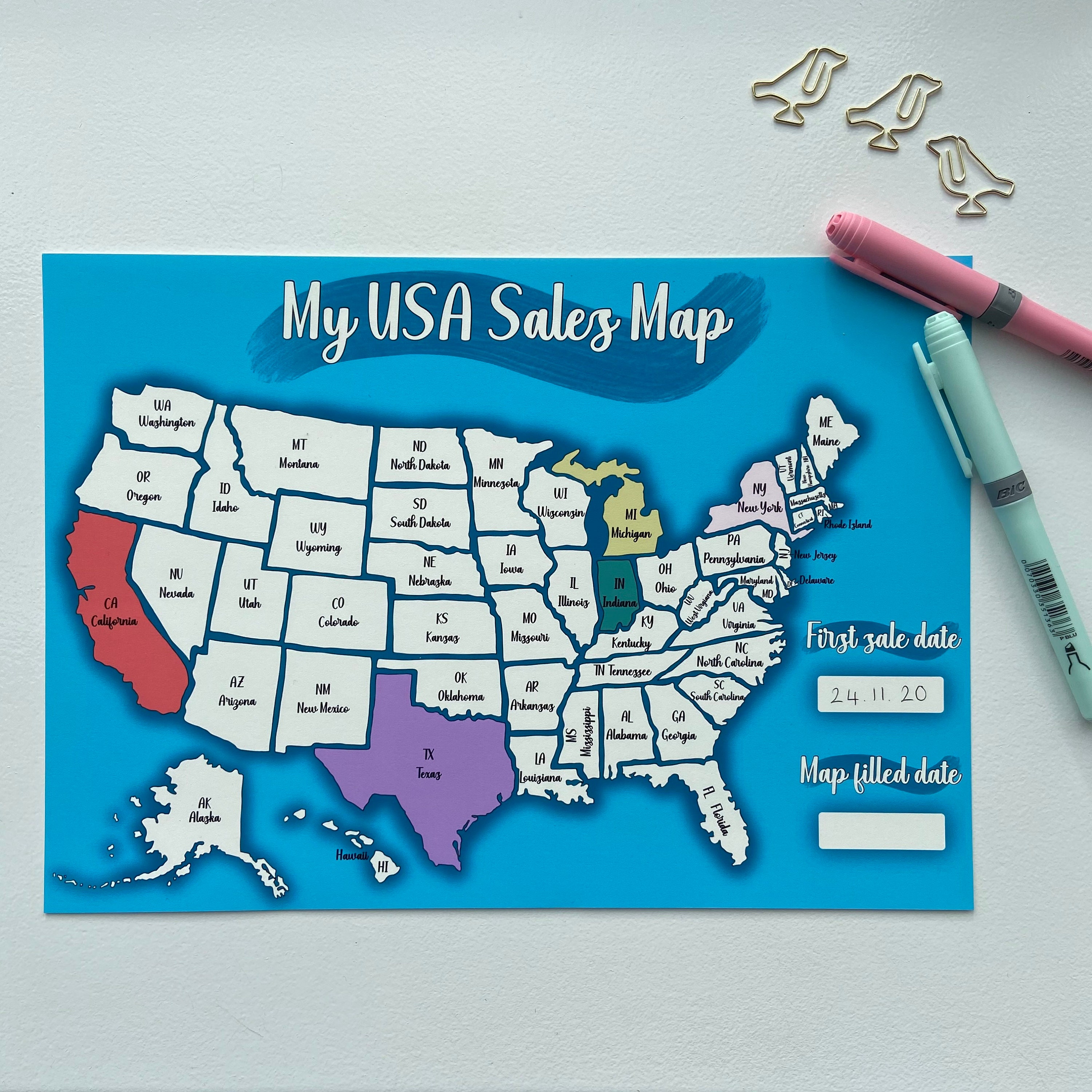 USA Sales Map Tracker Colour and Track by States All USA - Etsy