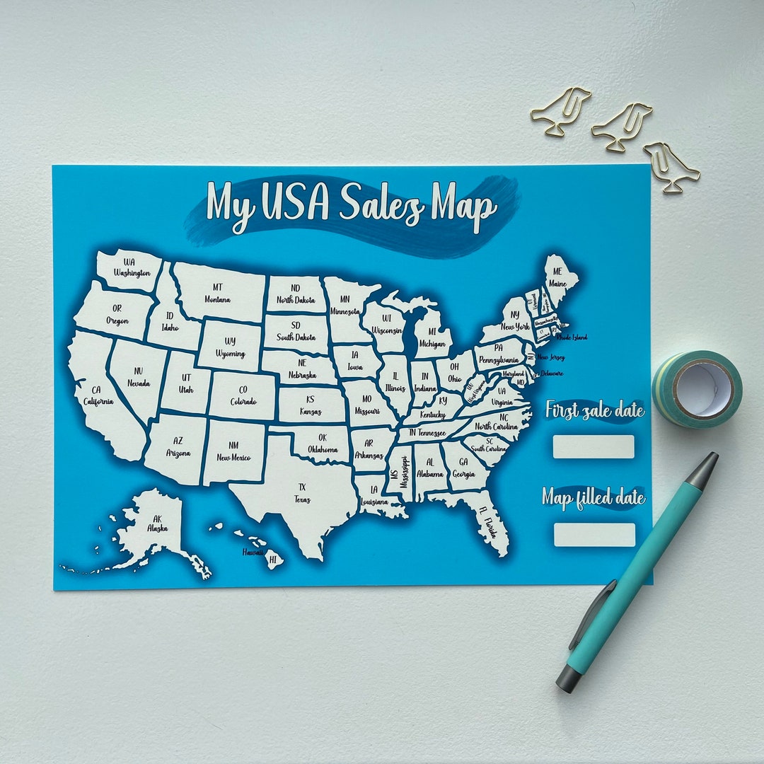 USA Sales Map Tracker | Colour and Track by States | All USA States ...