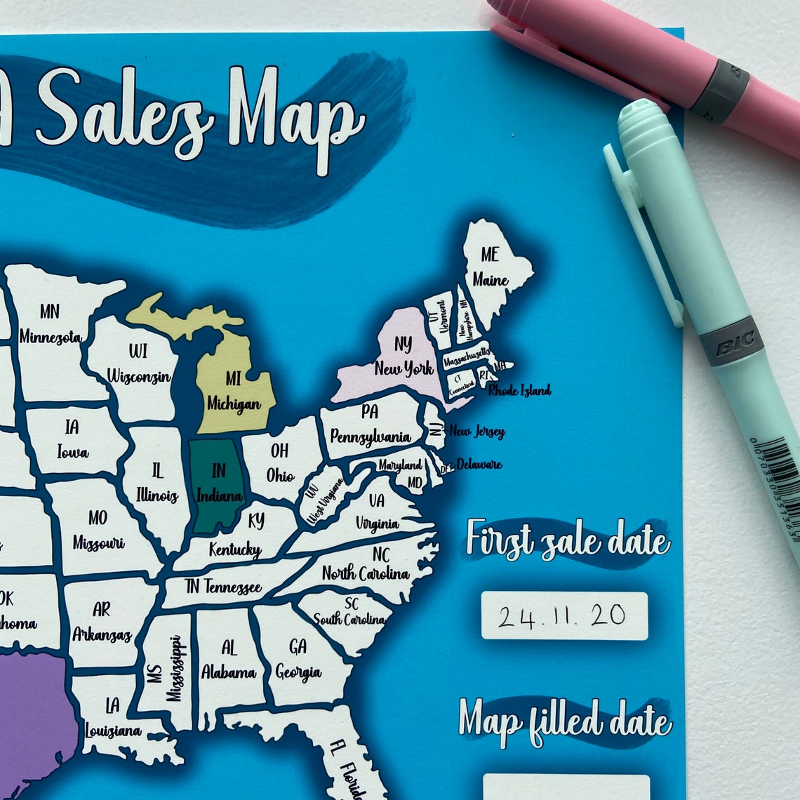 USA Sales Map Tracker Colour and Track by States All USA - Etsy