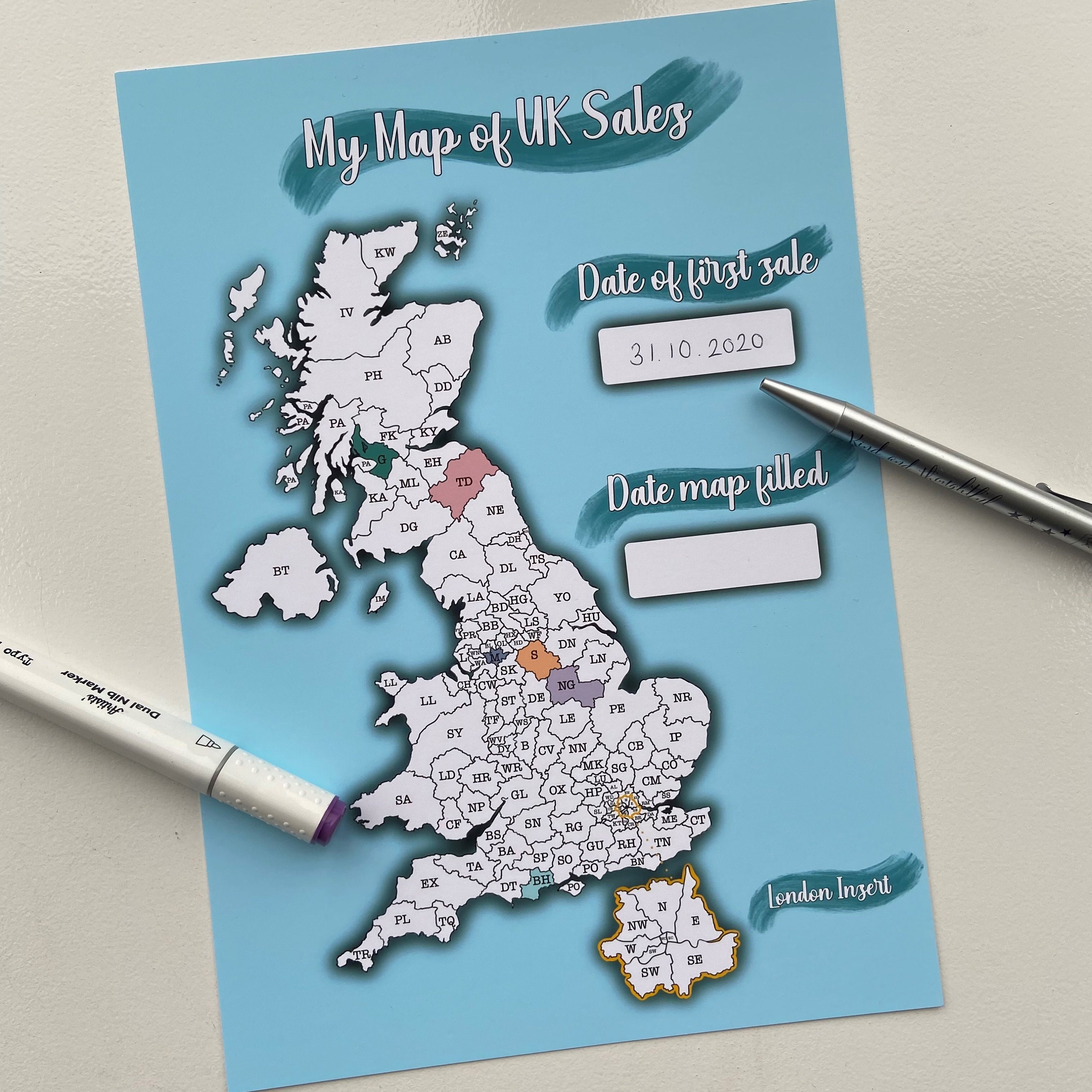 UK Postcode Sales Map Full UK Postcodes Colour in and | Etsy