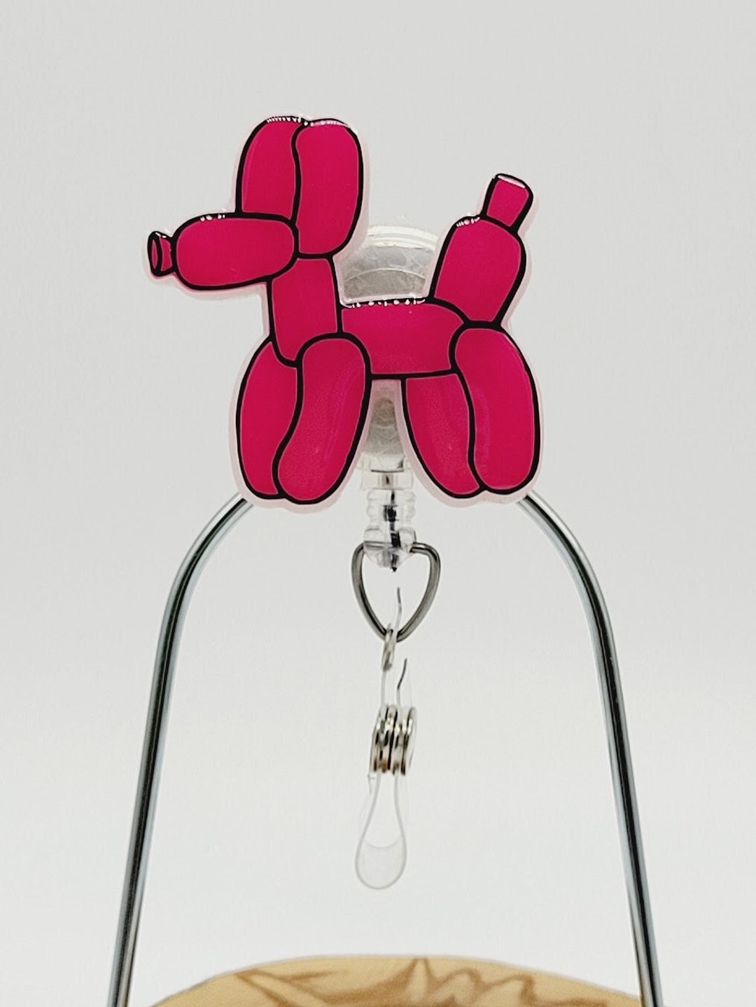 Cute Pink Balloon Animlal Retractable Badge Reel: Epoxy Ballon Animal ...
