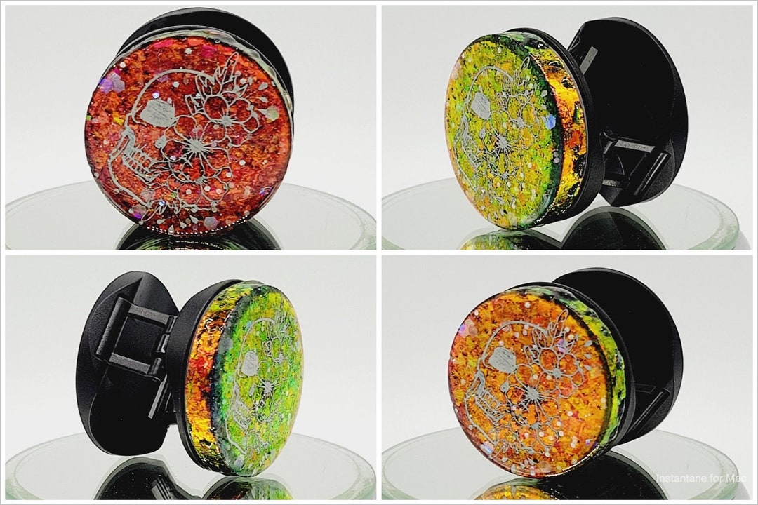 Color Shift Skull With Flowers Cell Phone Grip or Badge Reel: Epoxy ...