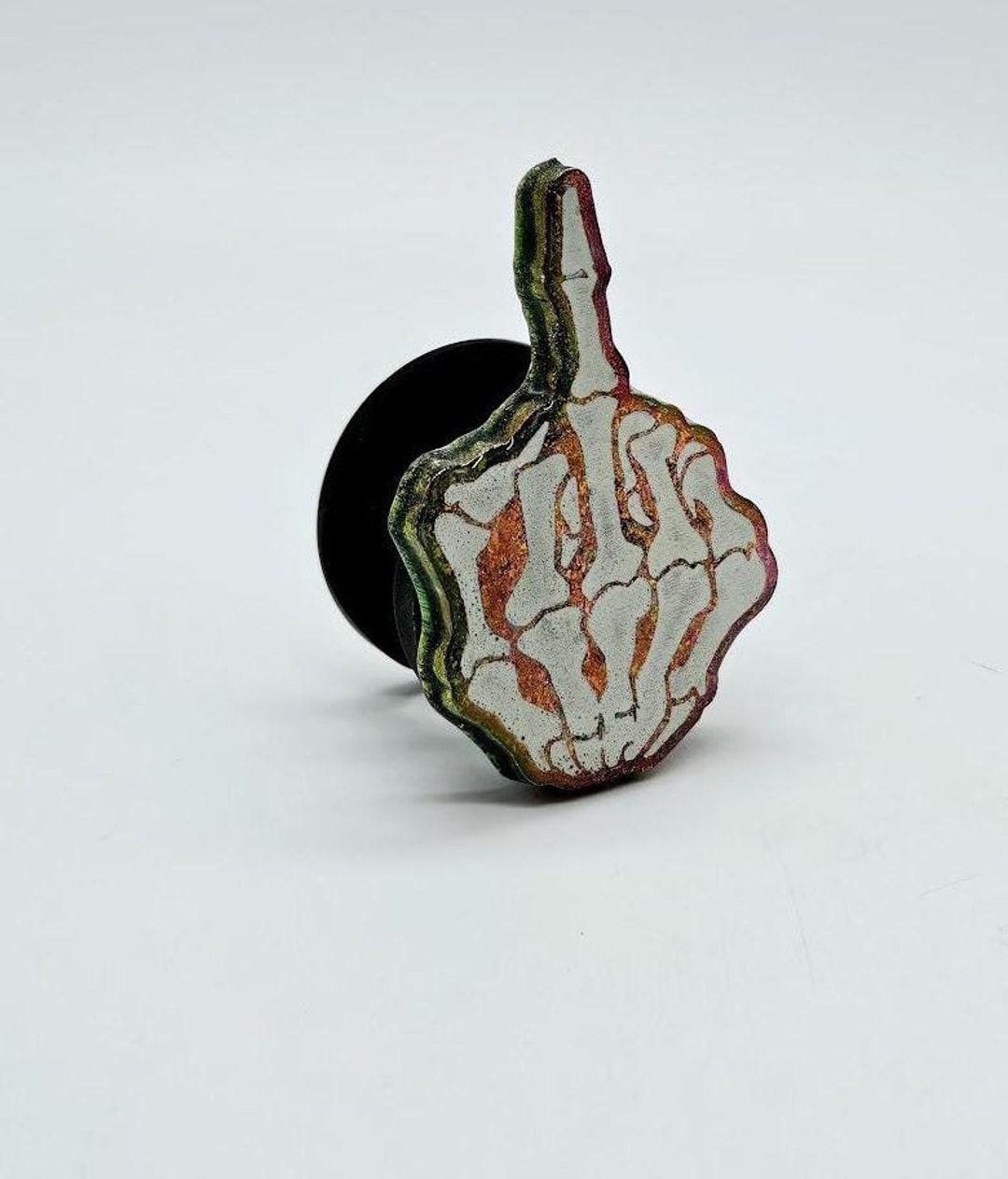 Goth Color Shift Skeleton Middle Finger Phone Grip or Emo Badge Reel - Etsy