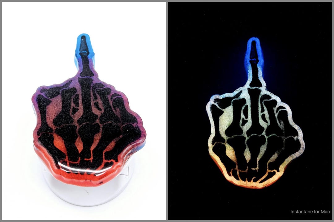 Gothic Neon Glow in the Dark Skeleton Middle Finger Phone Grip or Badge ...