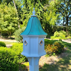 Bell Patina Copper Roof Bird House Handmade, Octagon Shape, Extra Large ...