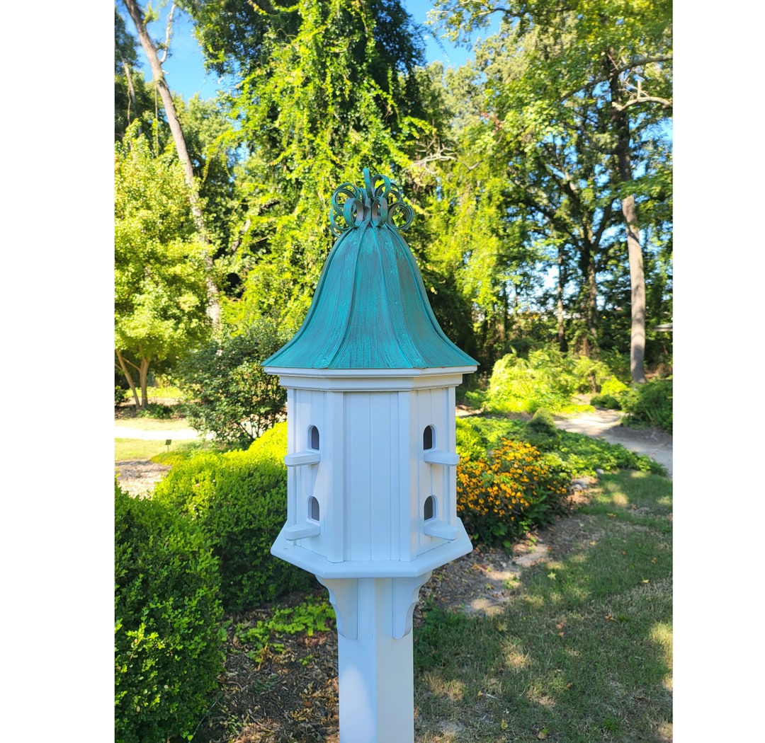 Bell Patina Copper Roof Bird House - Free Shipping - Curly Copper ...