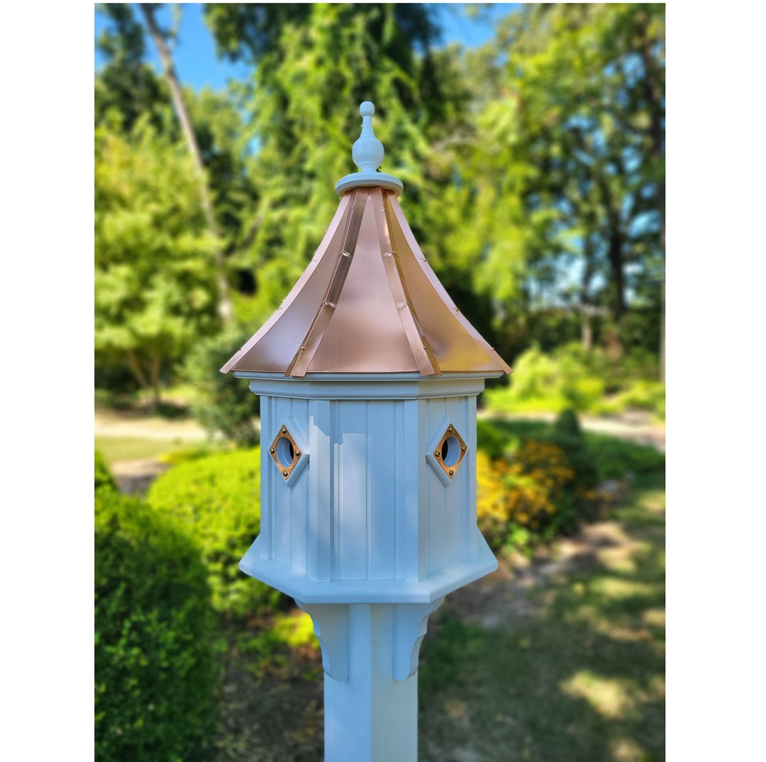 Copper Roof Birdhouse Handmade, Octagon Shape, Extra Large With 4 ...
