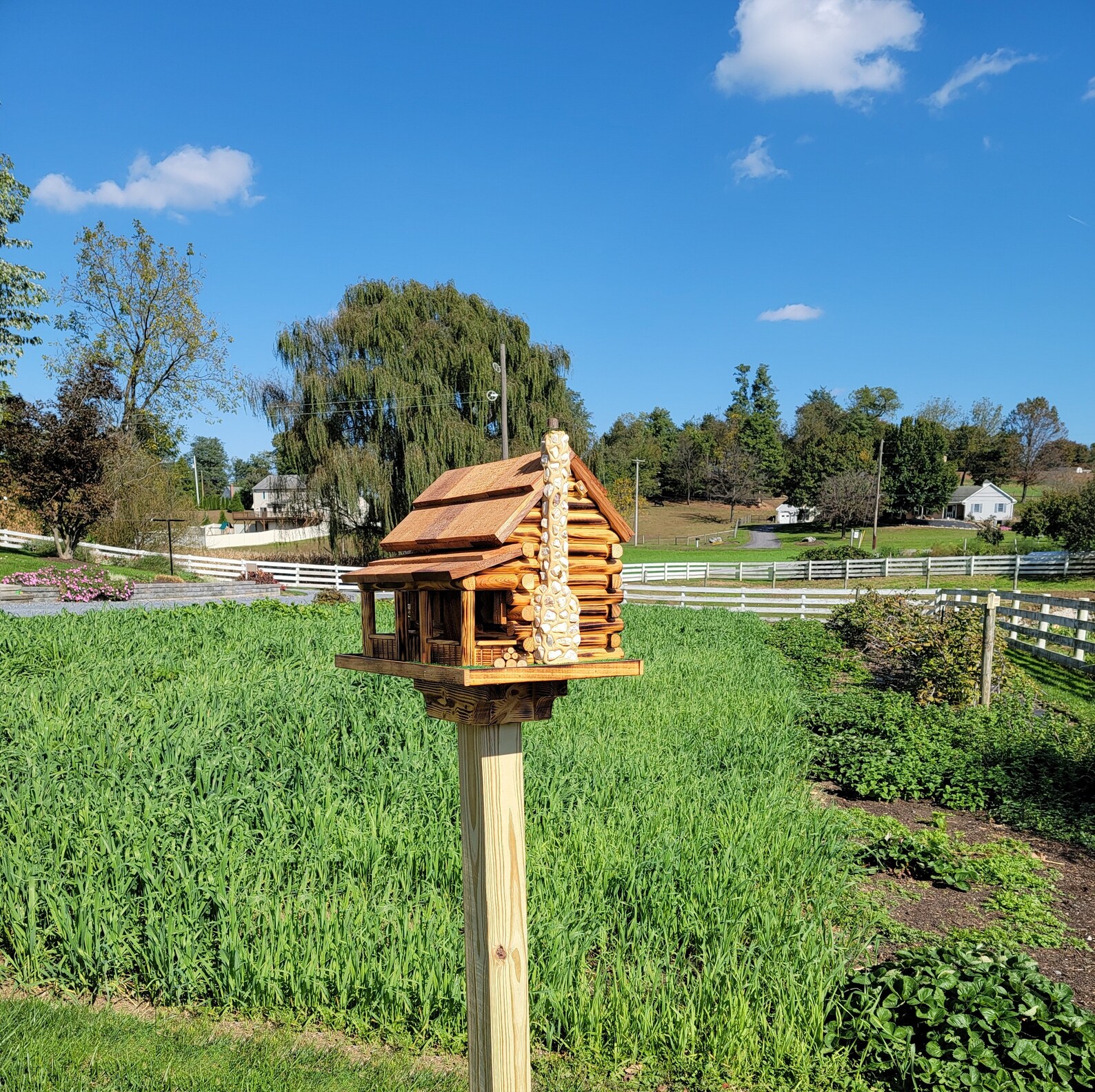 Log Cabin Bird Feeder Amish Handmade Cedar Roof Yellow - Etsy