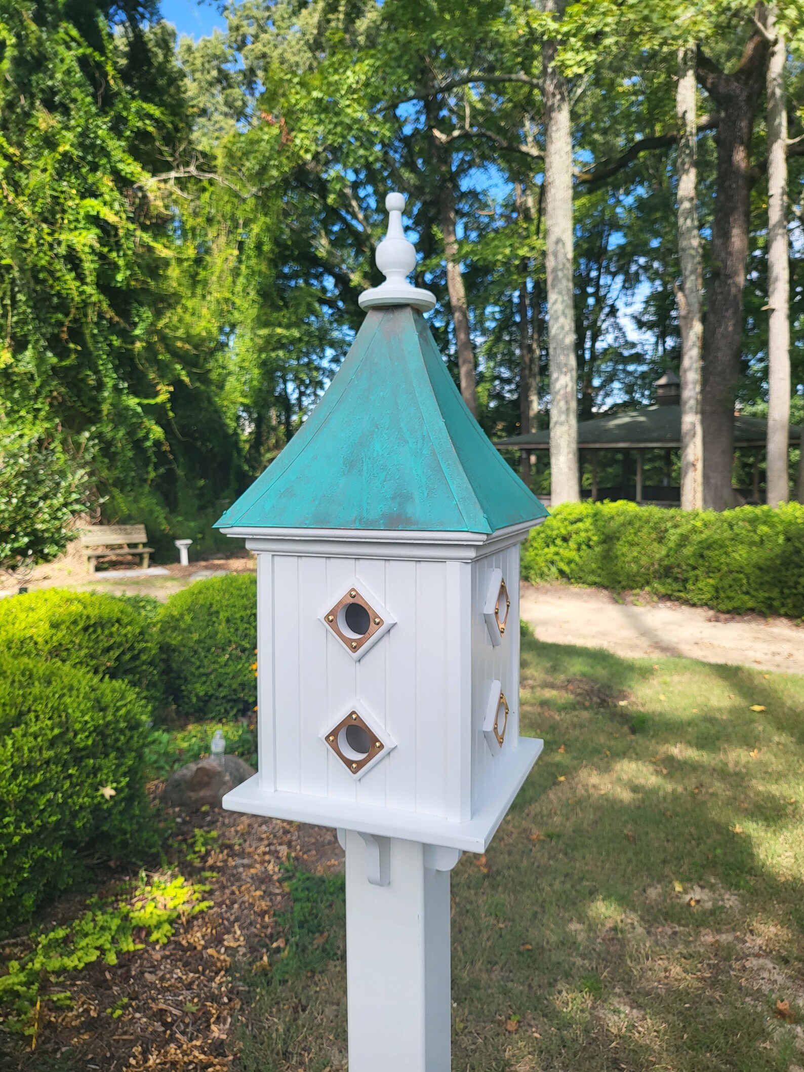 Patina Copper Roof Birdhouse Handmade Large With 8 Nesting Compartments ...