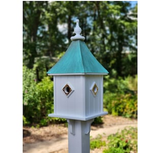 Patina Copper Birdhouse With Copper Predator Guards, With 4 Nesting ...