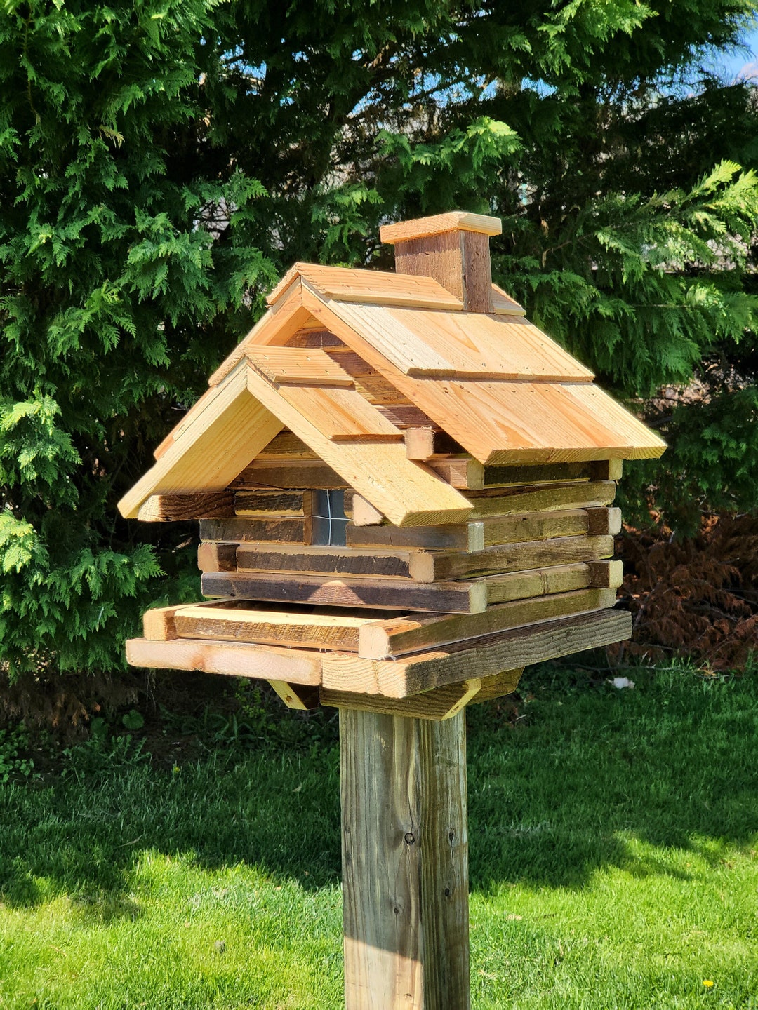 Log Cabin Bird Feeder, Amish Handmade, Cedar Roof - Etsy