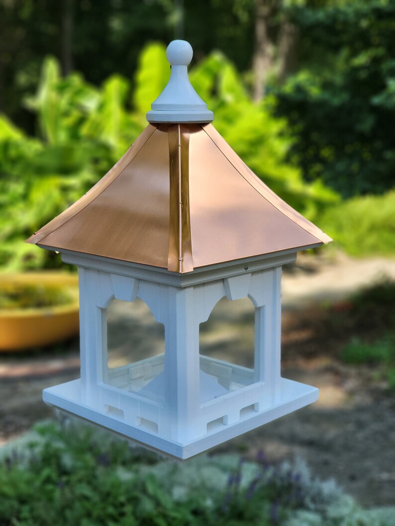 Hanging Bird Feeder, Copper Roof, Large Capacity Feed Tray, Square ...