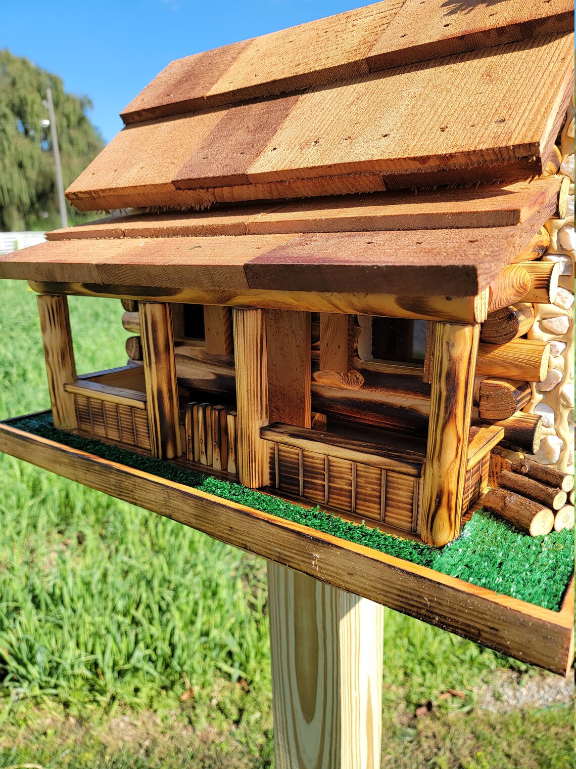 Log Cabin Bird Feeder Amish Handmade Cedar Roof Yellow - Etsy